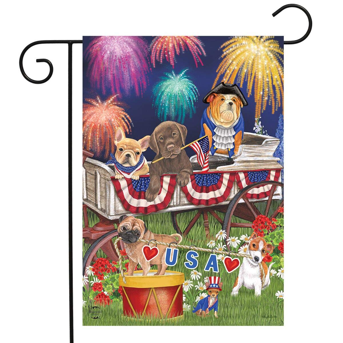 Amazon.com : Patriotic Pups Fourth of July Garden Flag Fireworks Dogs ...