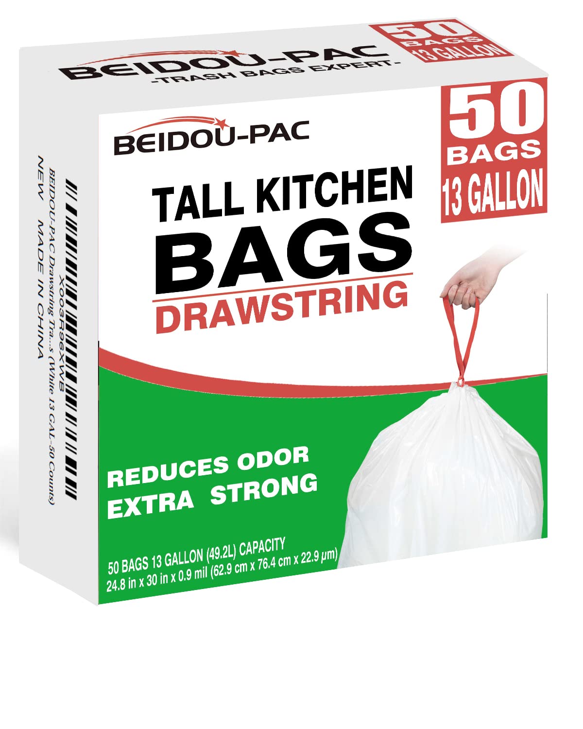 Amazon.com: BEIDOU-PAC Trash Bags 13 Gallon Drawstring, 50 Count ...