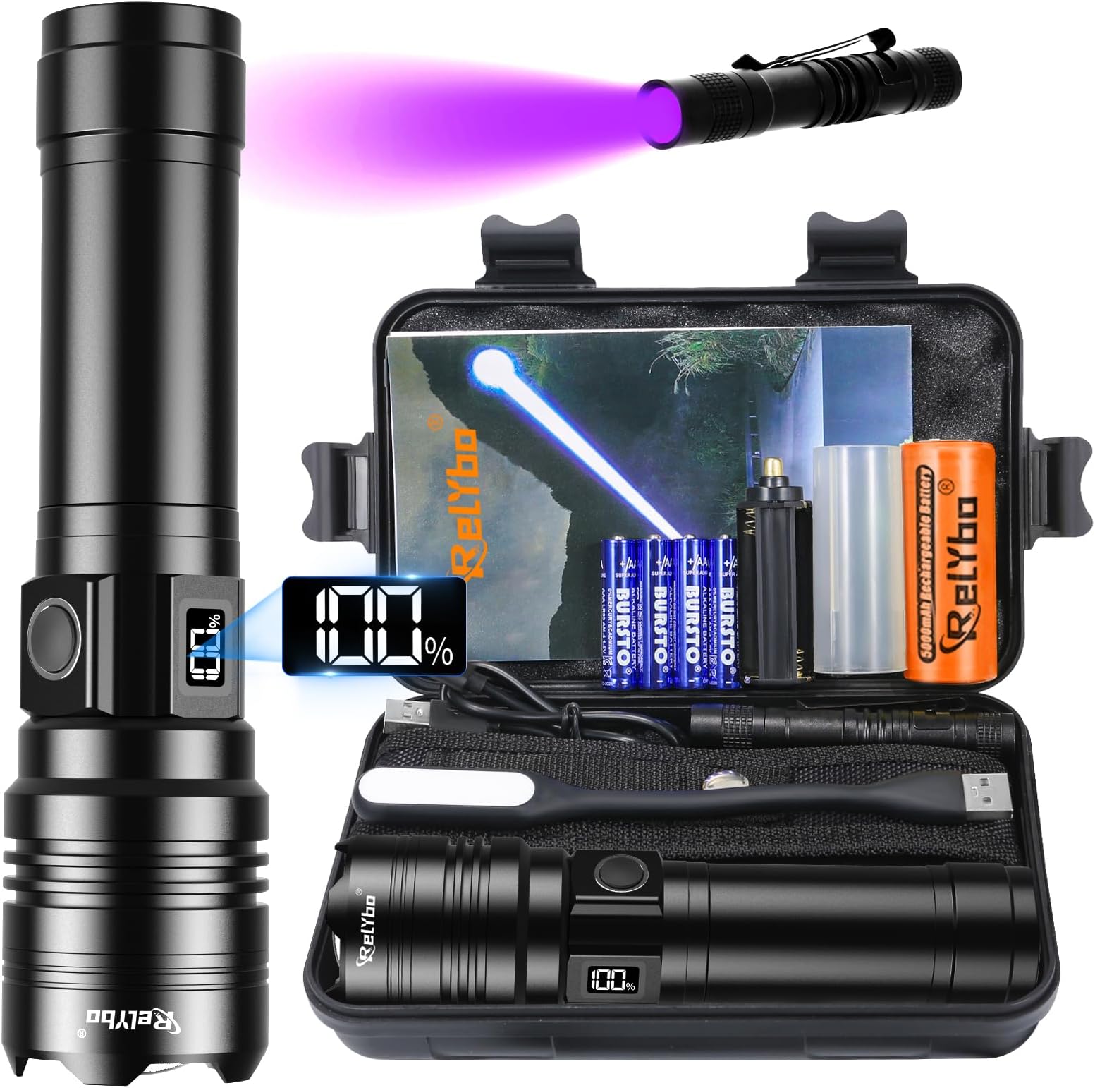 Relybo Torches LED Super Bright Rechargeable, Flashlight 500000 Lumens ...