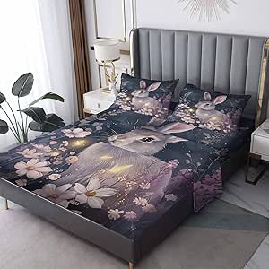Amazon.com: Fizzenobia Rabbit Sheets Twin XL Sheet Sets - Rabbit Decor ...