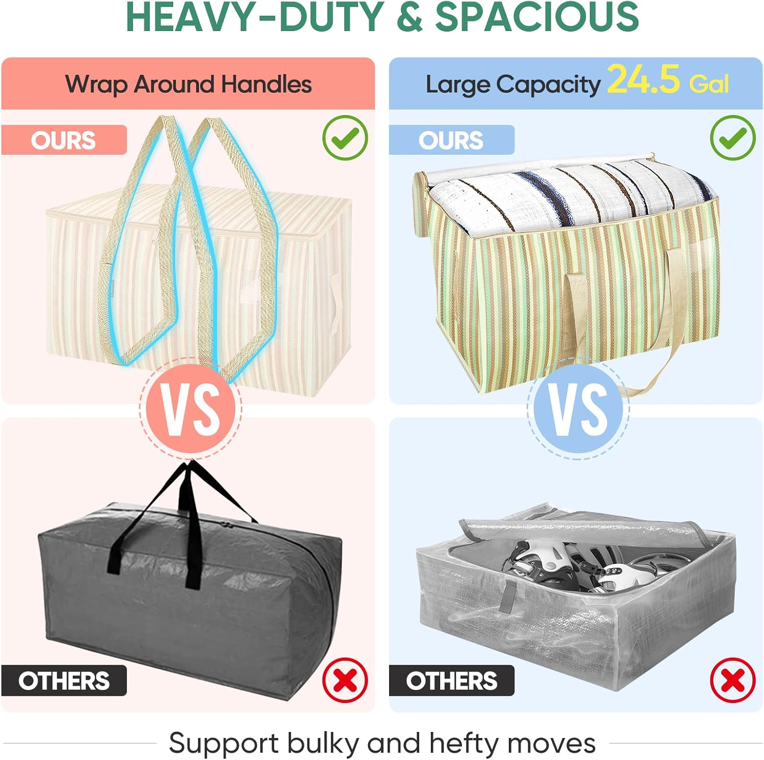 BALEINE 6-Pack Oversized Moving Bags with Reinforced Handles, Heavy ...