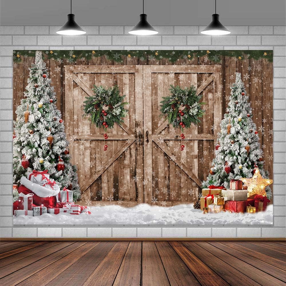 Amazon.com : Christmas Backdrop Antique Rustic Wooden Barn Door ...