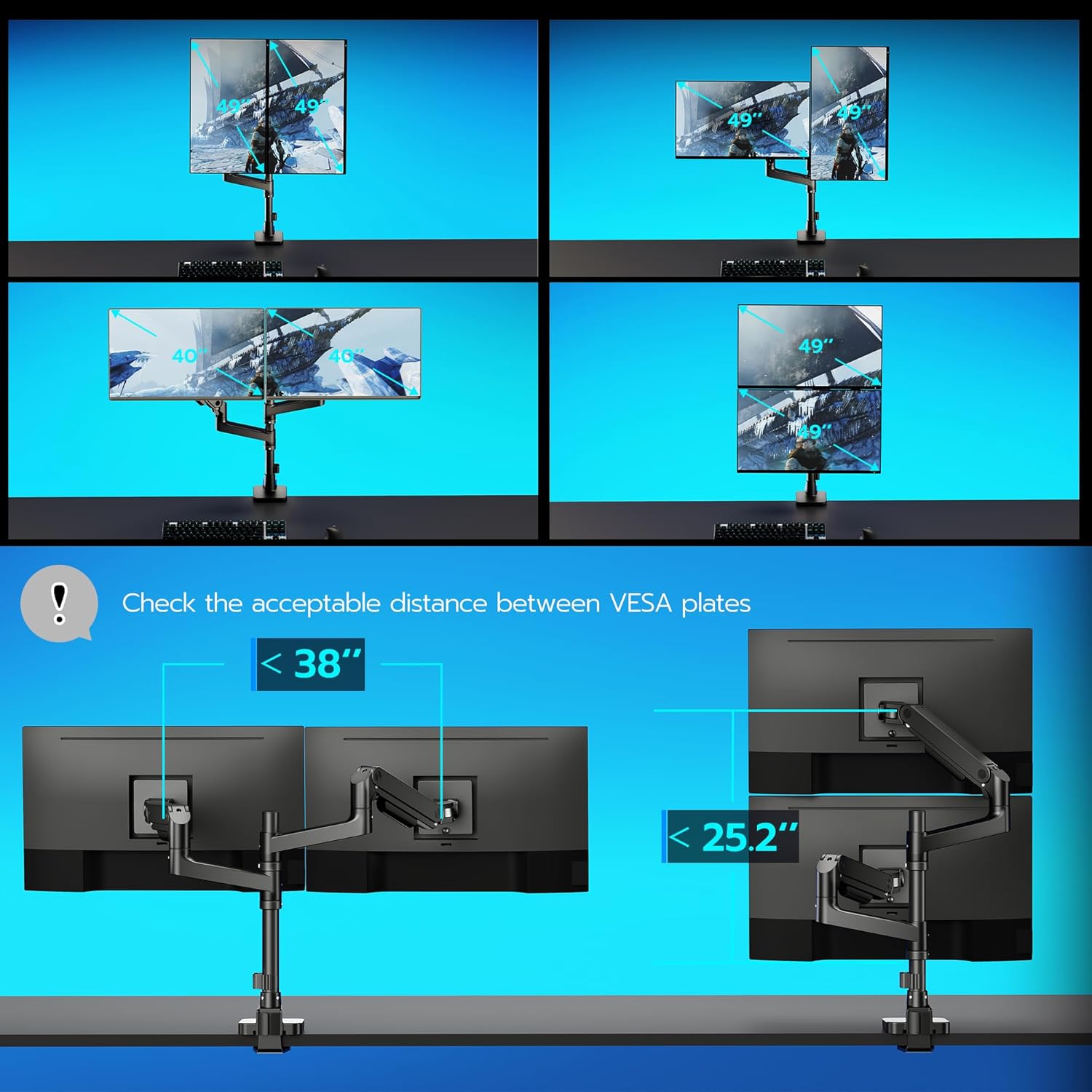 Dual Monitor Arm for Ultrawide Heavy Duty Curved Monitor Stacking, Fits ...