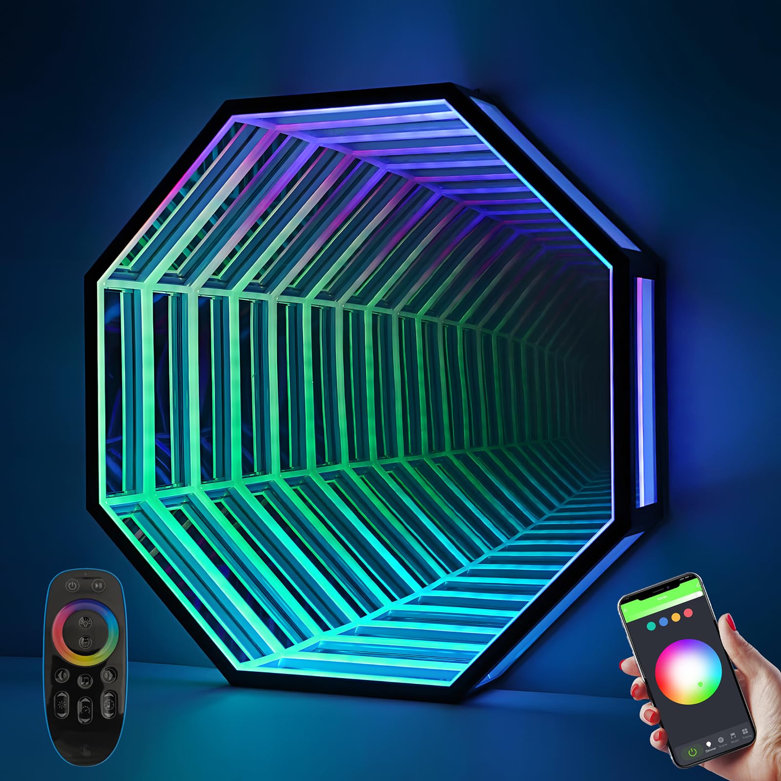 XQDUPDA 3D LED Infinity Mirror Light with APP Control & Remote Control ...