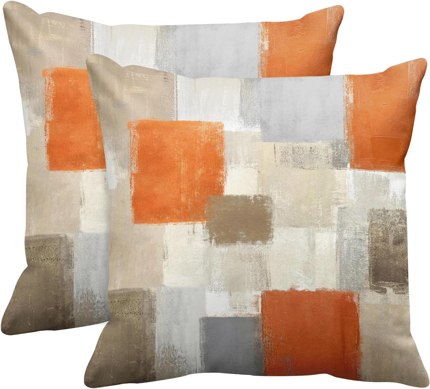 Amazon.com: Emvency Set of 2 Orange Beige and Grey Throw Pillow Covers ...