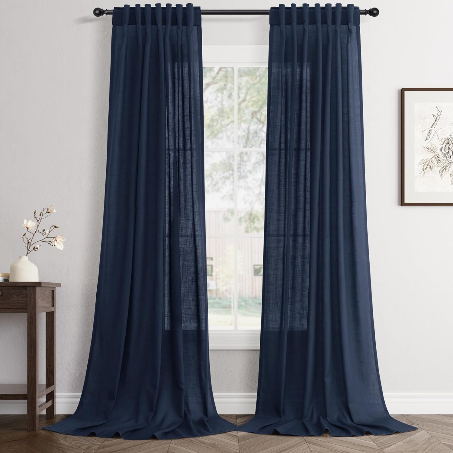 Amazon.com: Jowels Navy Linen Curtains 84 inch Length 2 Panels Set ...