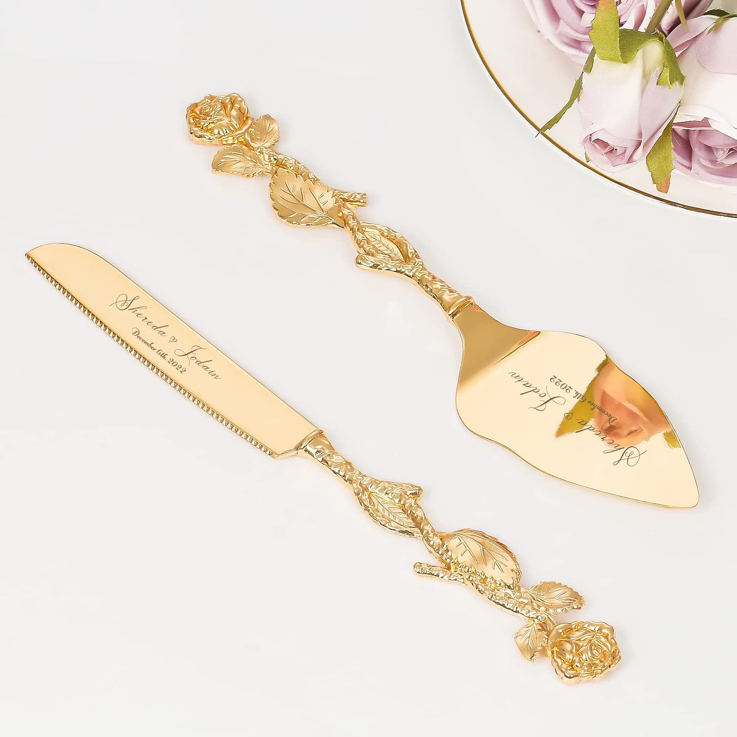Amazon.com | TUKDAK Cake Cutting Set for Wedding, Personalized Gold ...