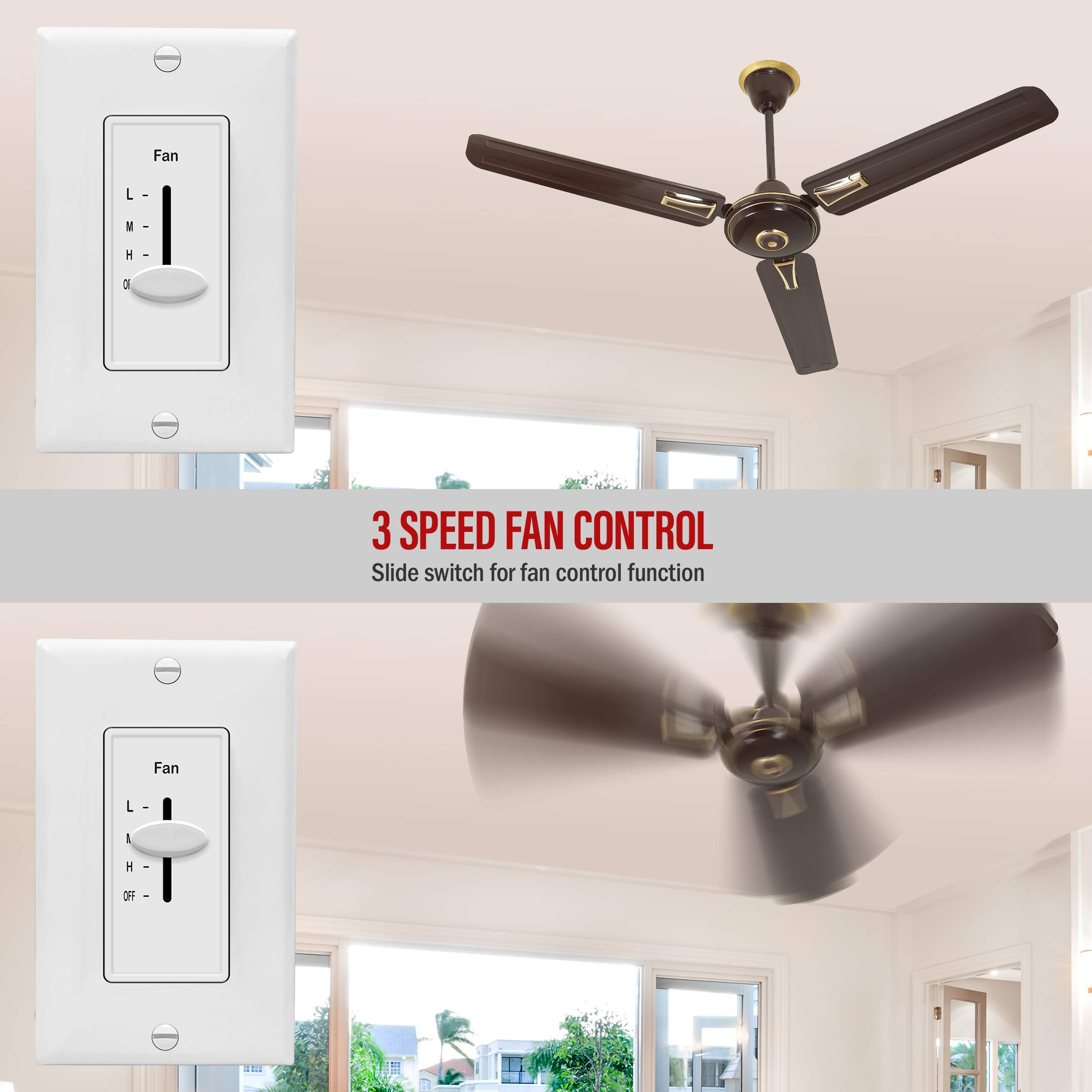 Snapklik.com : ENERLITES 3 Speed Decora In Wall Ceiling Fan Control