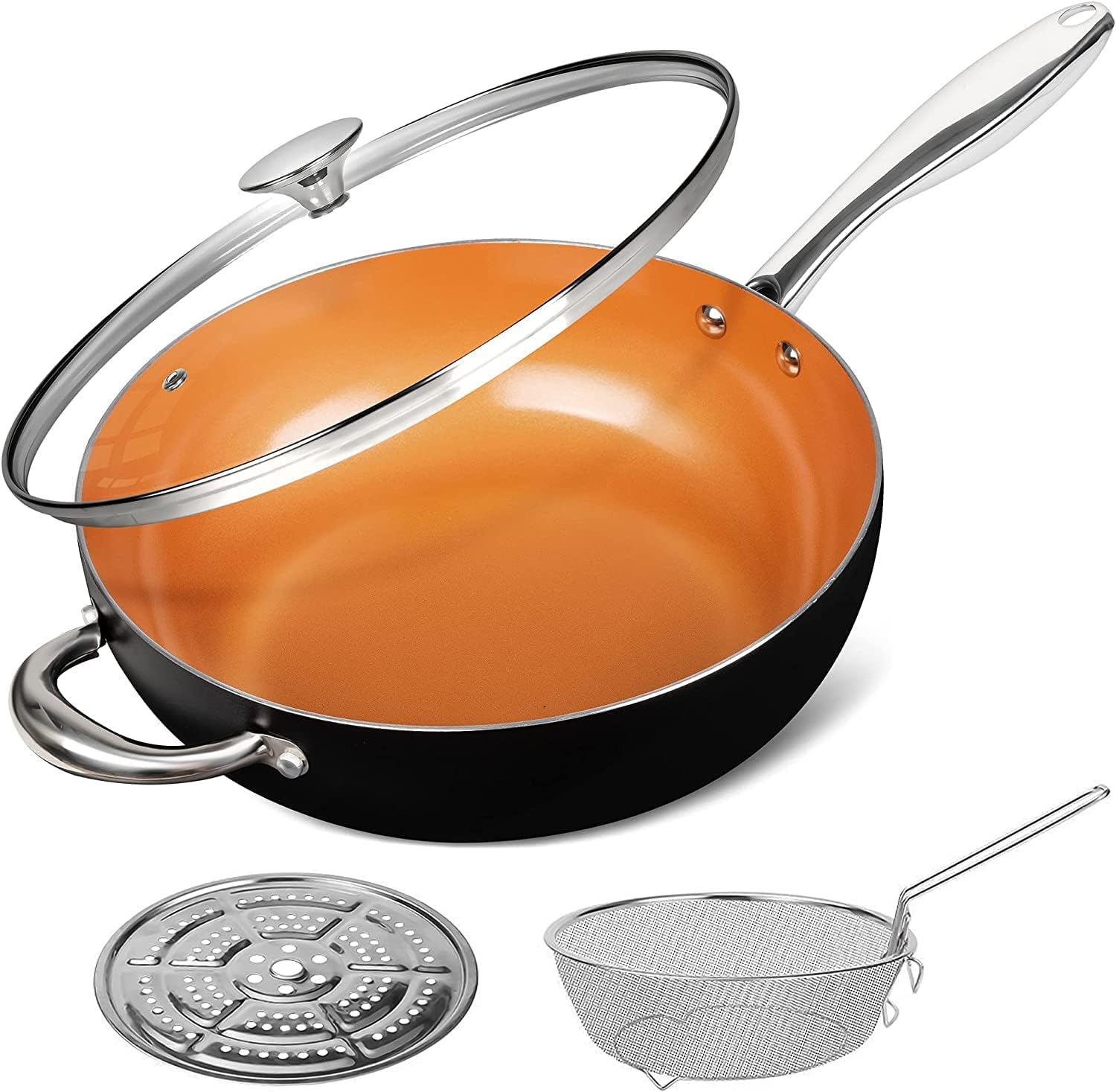 Amazon.com: Michelangelo 5 Quart Nonstick Wok Set with Lid, Deep Frying ...