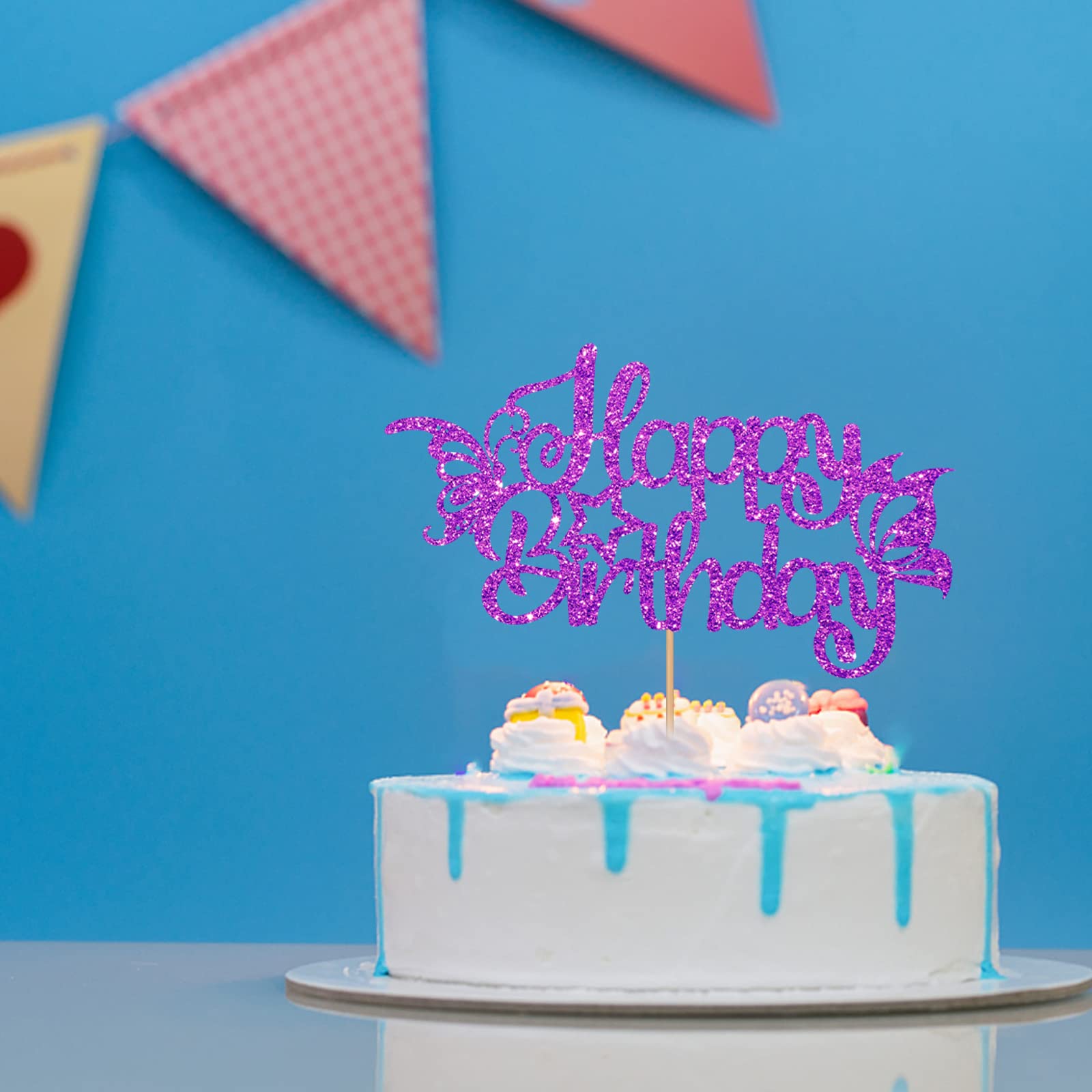 Snapklik.com : Butterfly Happy Birthday Cake Topper, Purple Glitter ...
