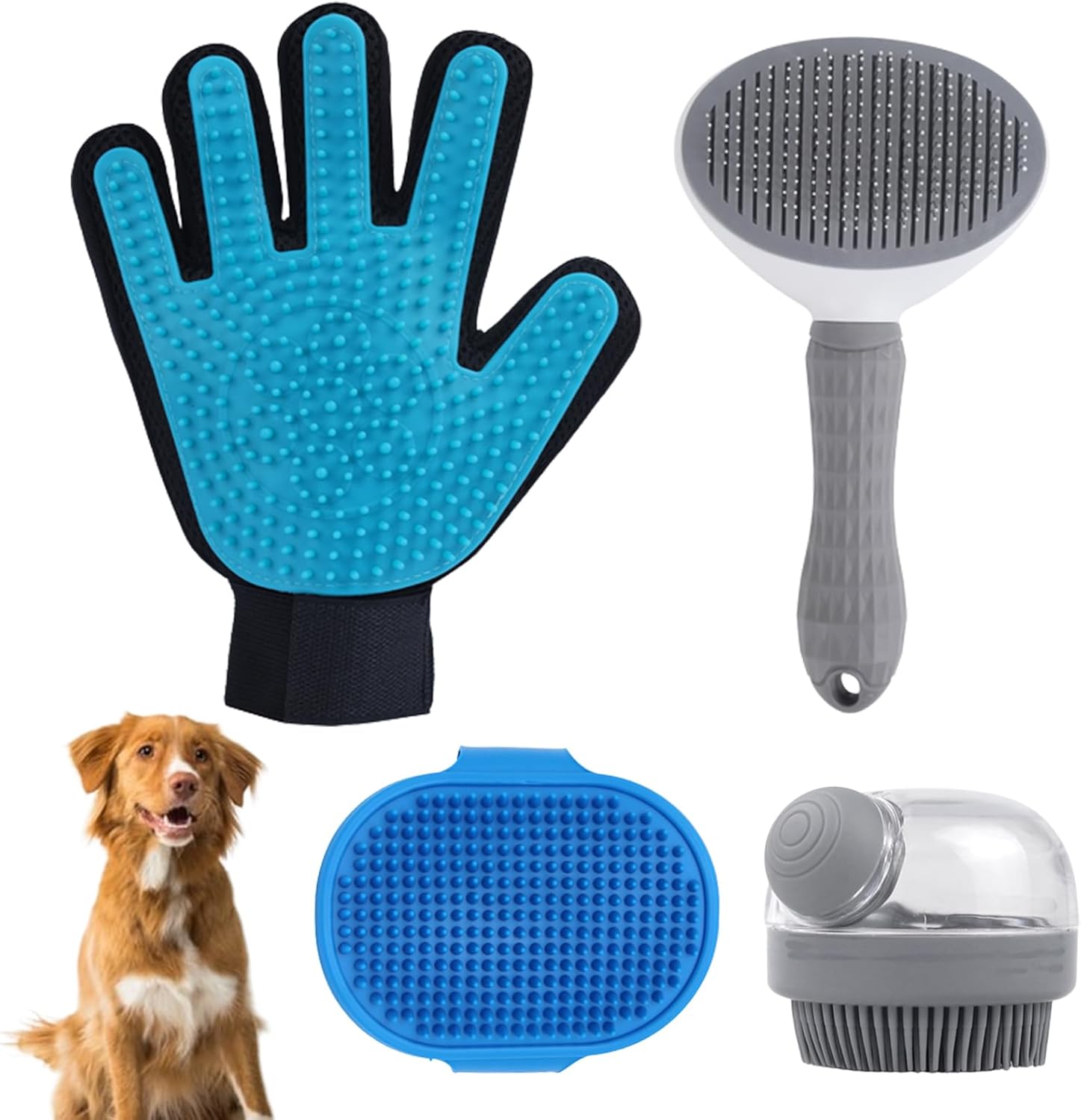 4Pcs Dog Shower Grooming Kit,Soft Silicone Pet Shampoo Massage ...