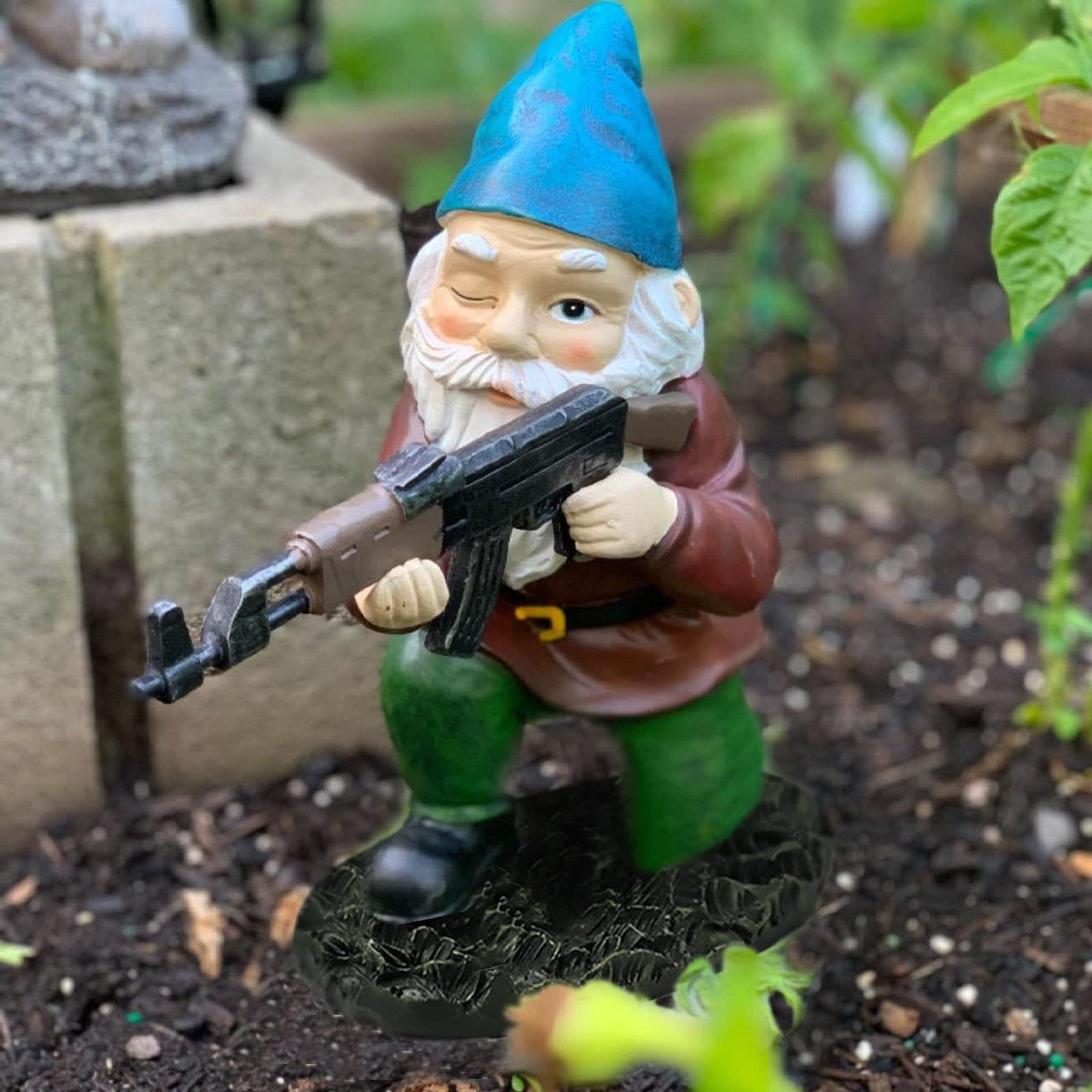 Amazon.com: Garden Gnomes Military Gnome Statue with Gun, Army Gnomes ...