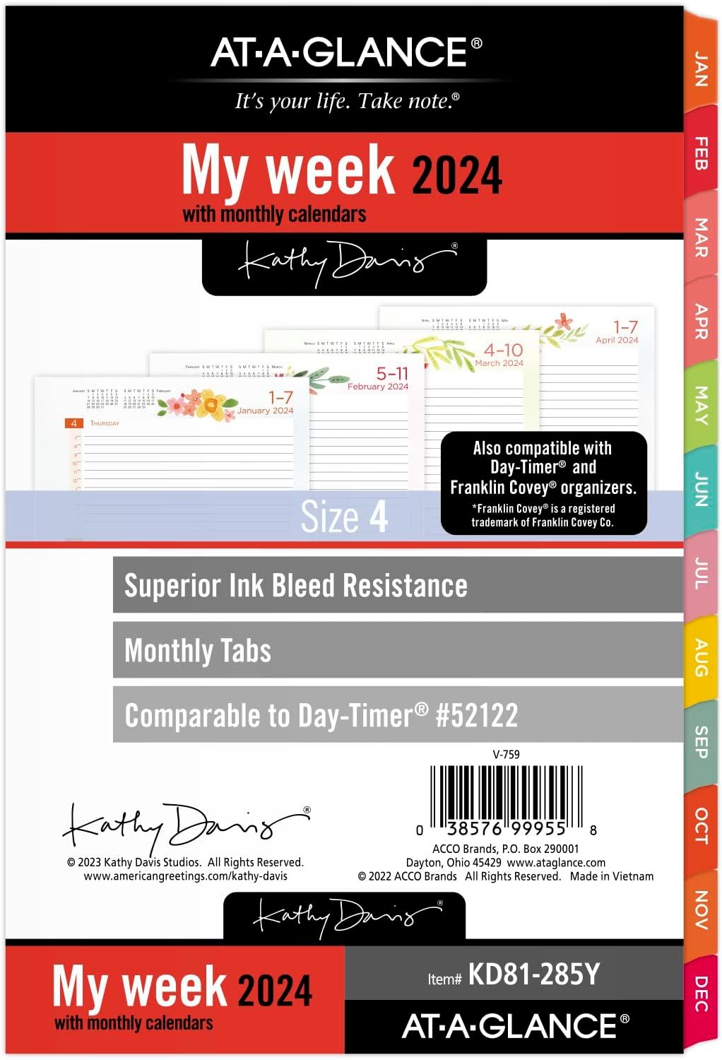 AT-A-GLANCE 2024 Weekly & Monthly Planner Refill, 52122 Day-Timer, 5-1/ ...