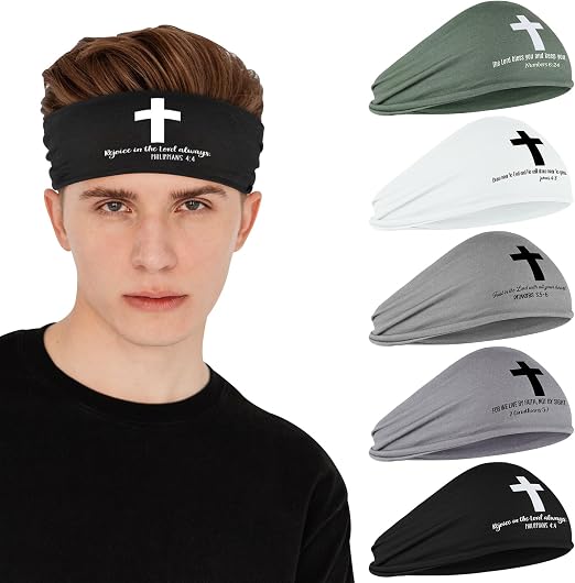 Amazon.com: 5 Pack Christian Headbands for Men, Cross Jesus Headbands ...
