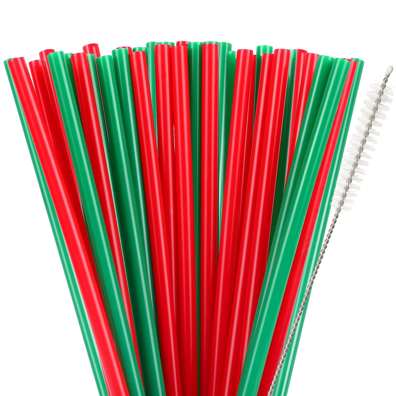 Amazon.com: JANYUN 30 Pcs Christmas Straws Plastic, Reusable Red and ...