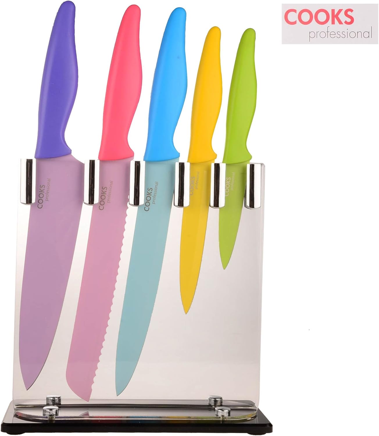 Cooks Pro Colour Knives In Acrylic Block Multisize : Amazon.co.uk: Home ...