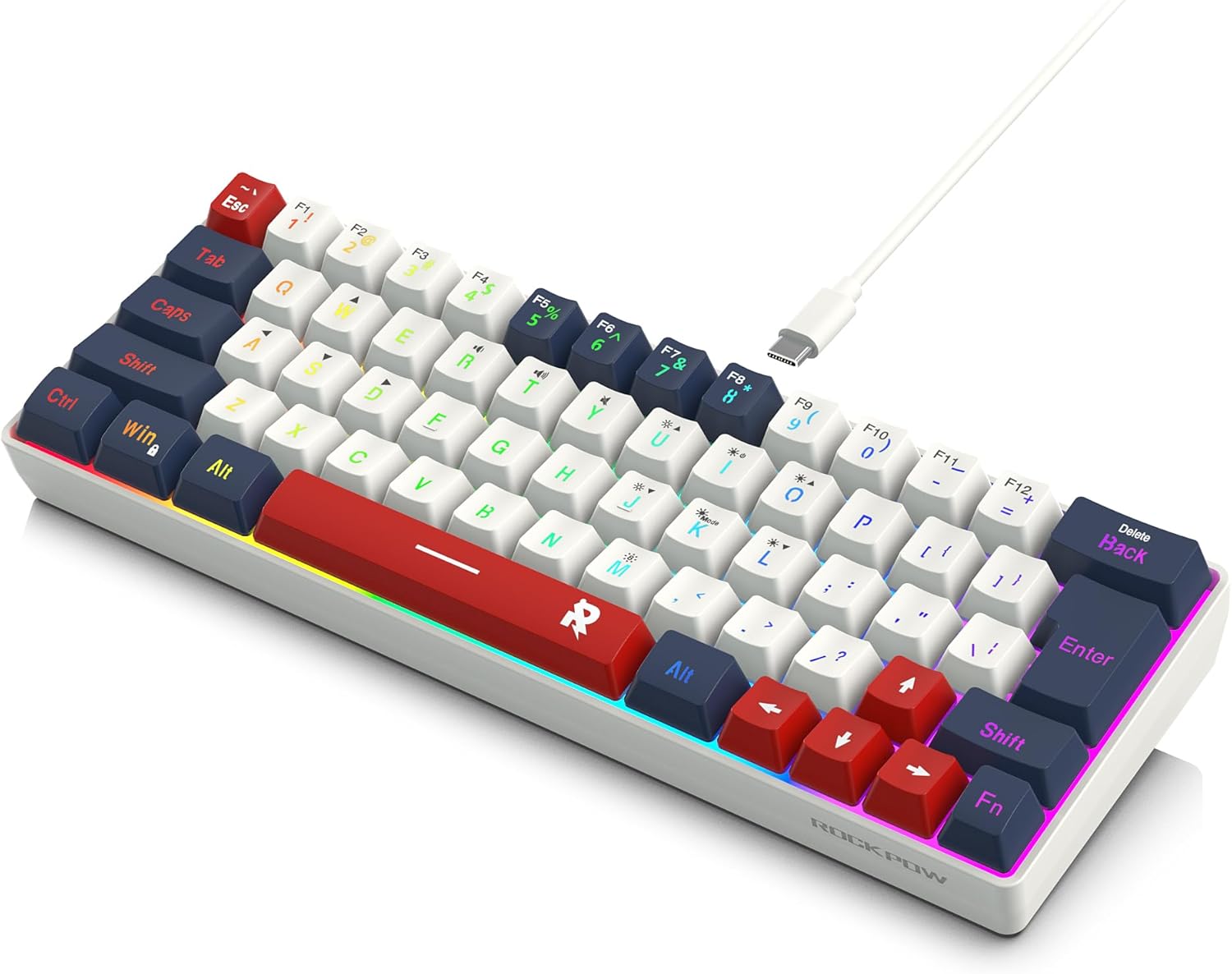 ROCK POW 60% Wired PC Gaming Keyboard, RGB Backlit Ultra-Compact Mini ...