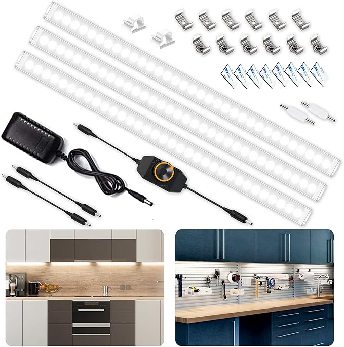Under-Unit Light Kitchen LED Under Cabinet Light Dimmable, Pack of 3 30 ...