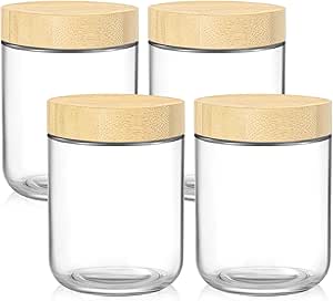 Amazon.com: DRKIO 16 Oz Overnight Oats Containers with Bamboo Lids - 4 Pack Glass Storage Jars ...
