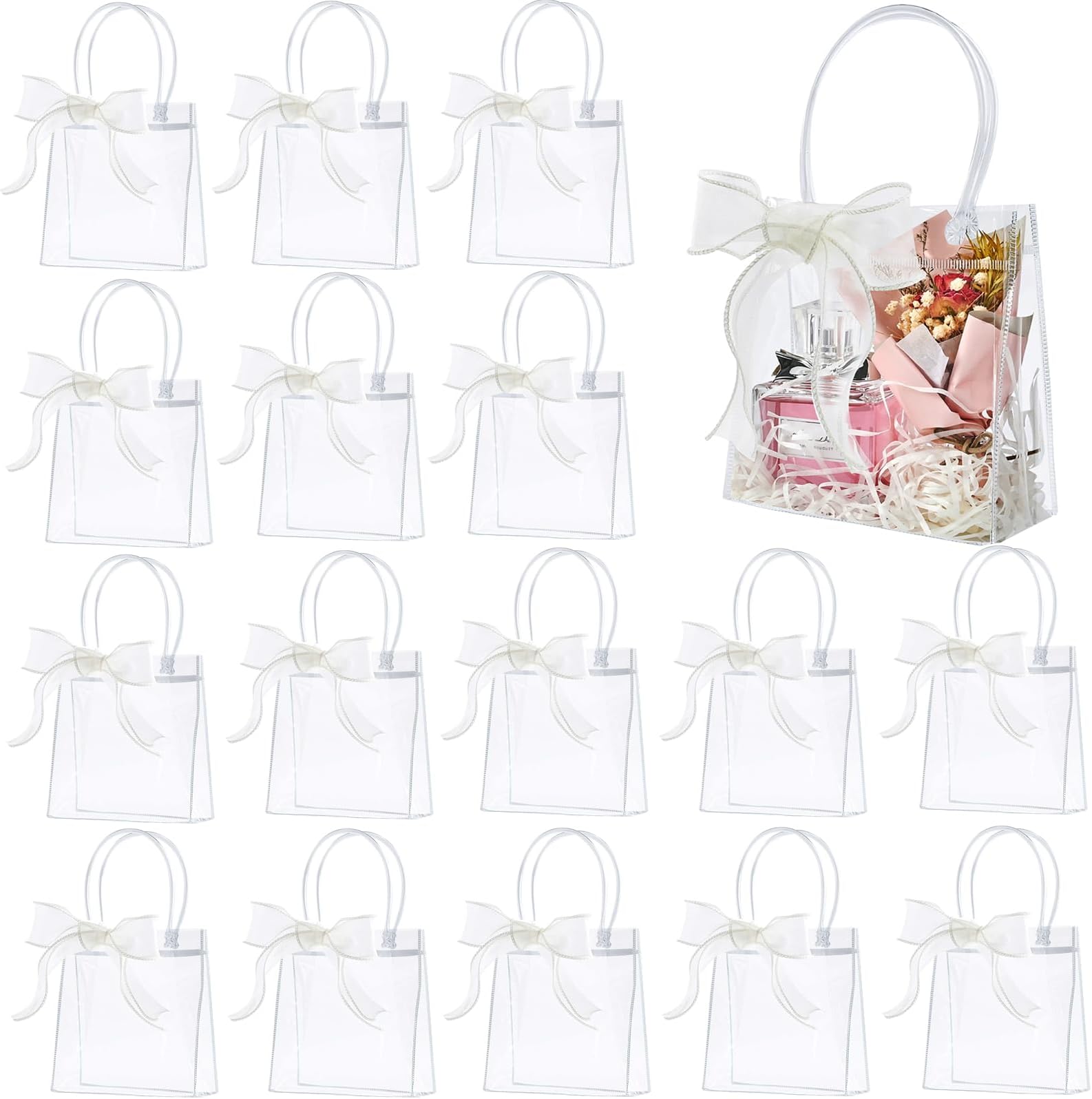 Amazon.com: Sadnyy 24 Pcs Clear Gift Bags with Handles 10 x 8 x 3.15 ...