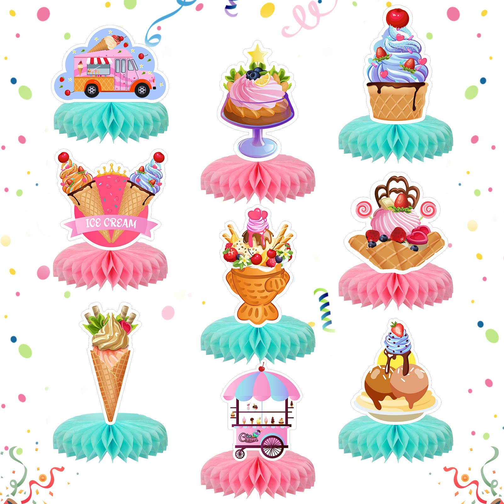Buy RELEASE SPINNER 9 Pieces Ice Cream Party Honeycomb Centerpieces ...