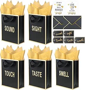 Amazon.com: Gold Foil 5 Senses Gift Bags for Him Her with Labels ...