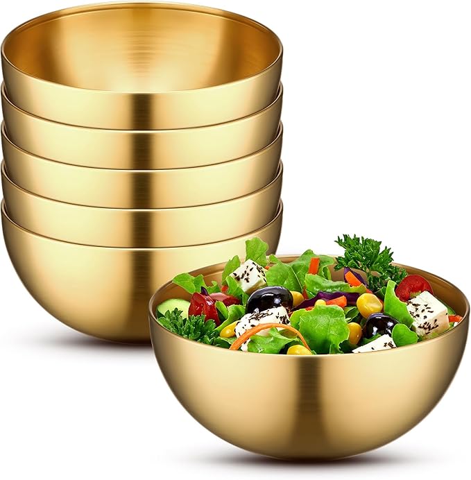 Amazon.com: Nuogo 6 Pack Gold Mixing Bowls 24 oz Gold Bowls Stainless ...