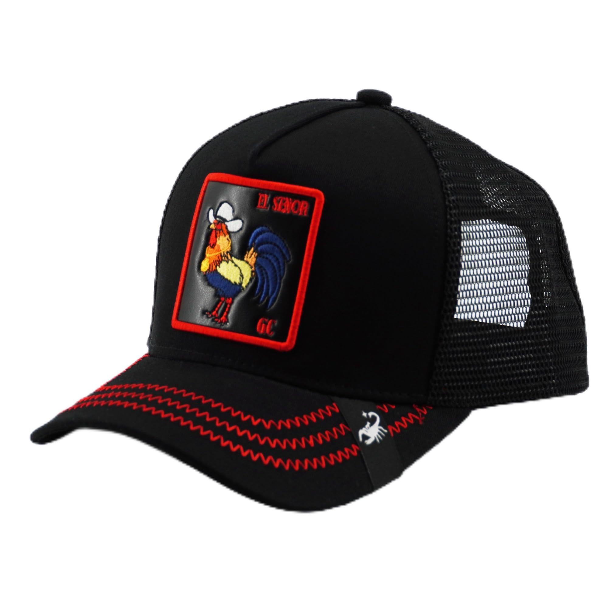 GC Alucin Trucker Hat, Premium Leather Patch, Rooster Design ...