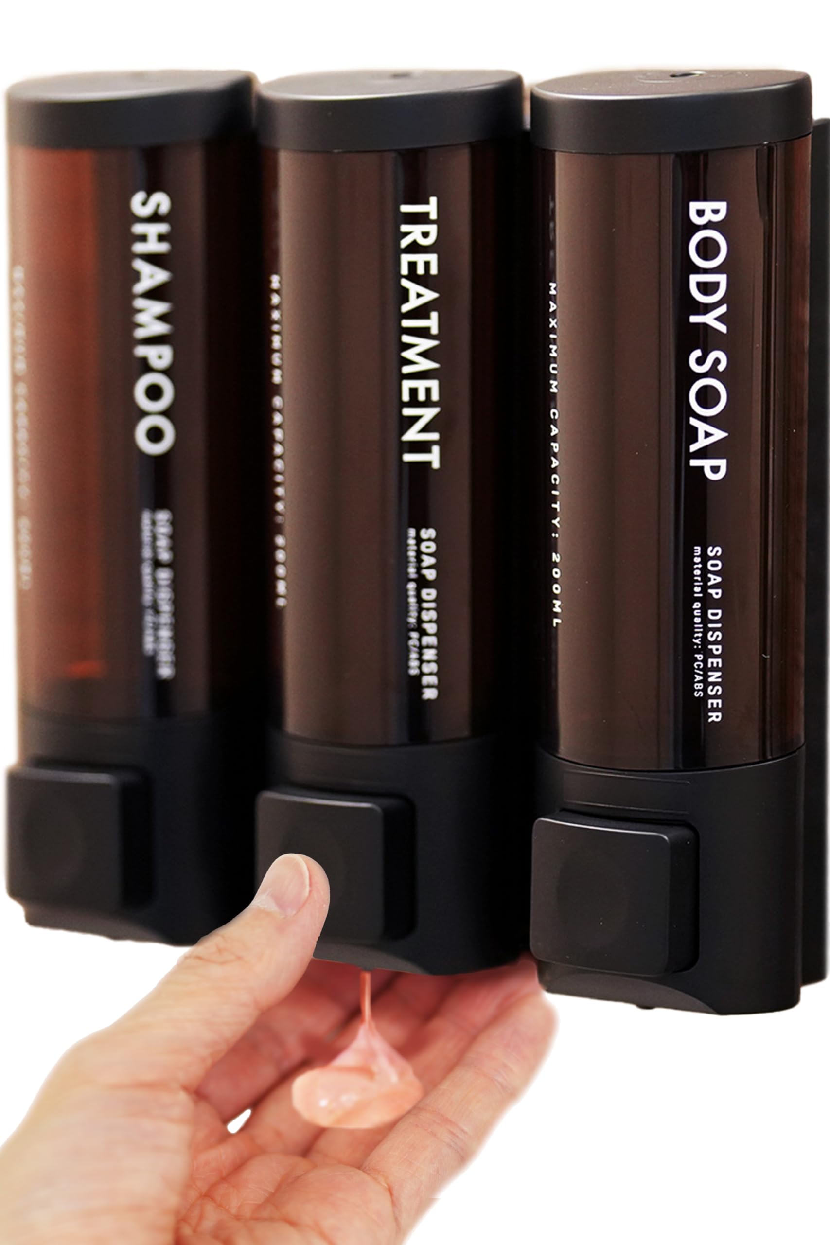 Amazon｜KATAZUKE マグネット ソープディスペンサー (ブラック) シャンプーディスペンサー 壁掛け 磁石 吊り下げ 3本 詰め替え 賃貸OK コンパクト ホテルライク モダン ...