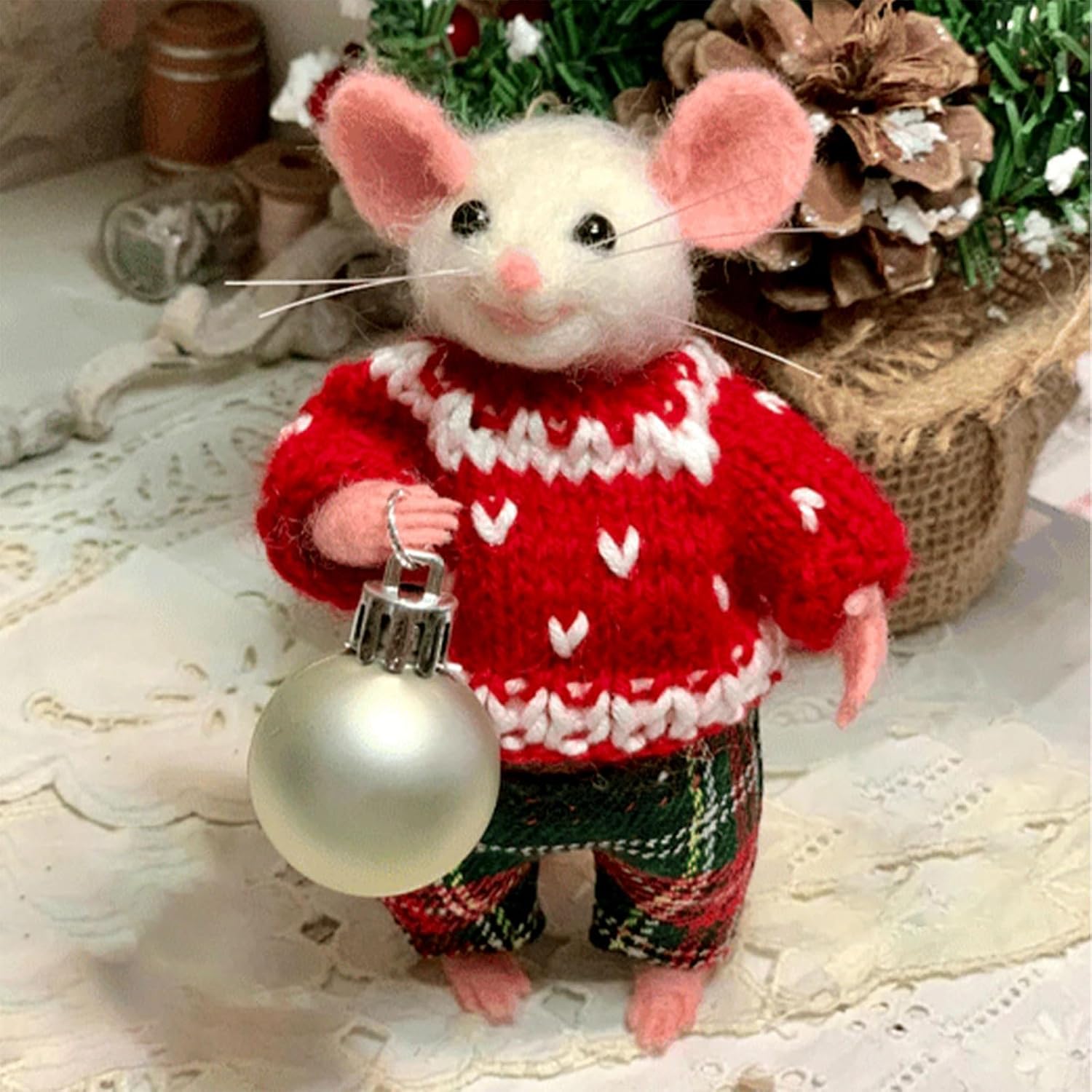 Amazon.com: CQSVUJ Christmas Needle Felted Mouse, Cute Christmas Felt ...