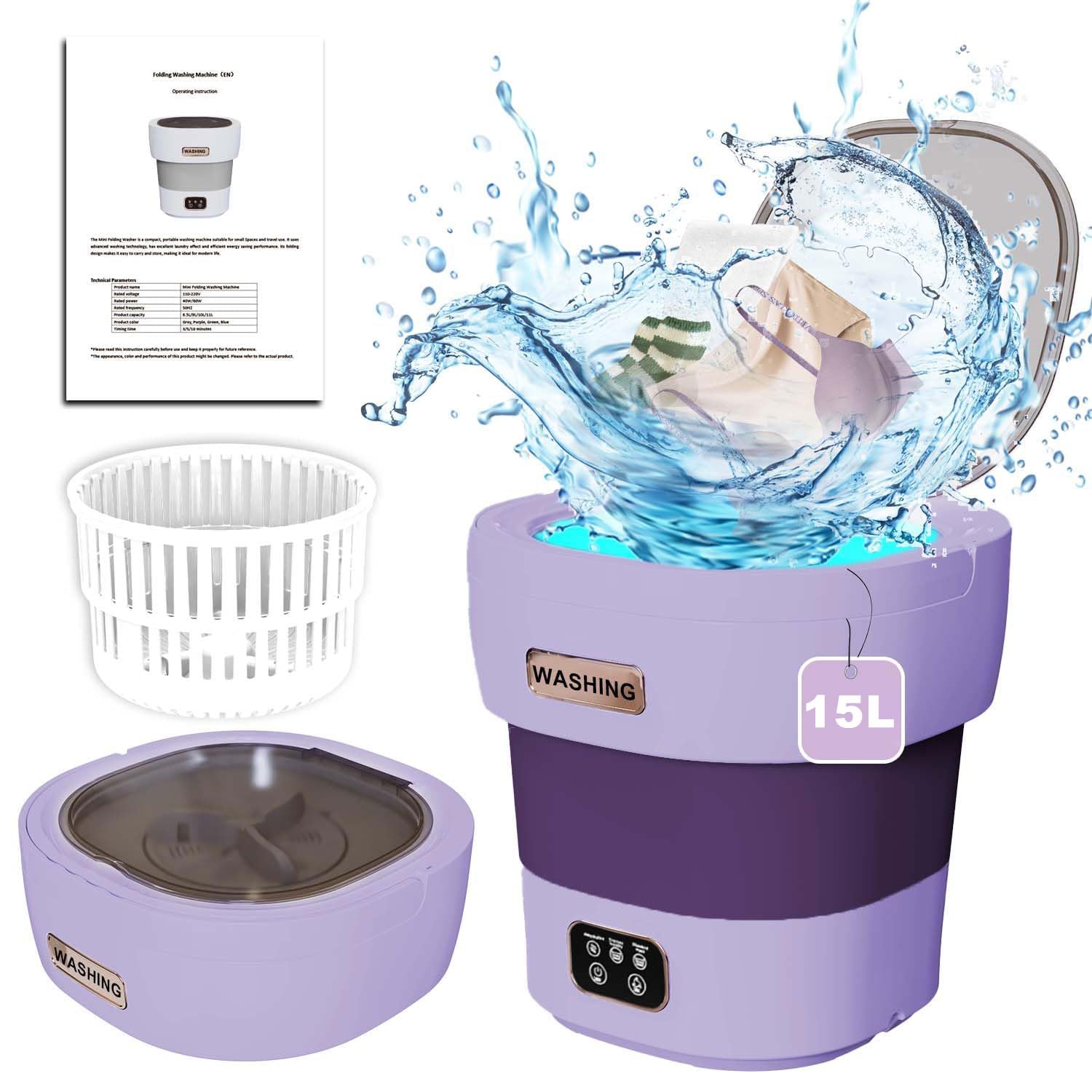 15L Portable Washing Machine, 2.1kg 2 in 1 Mini Washing Machine and ...