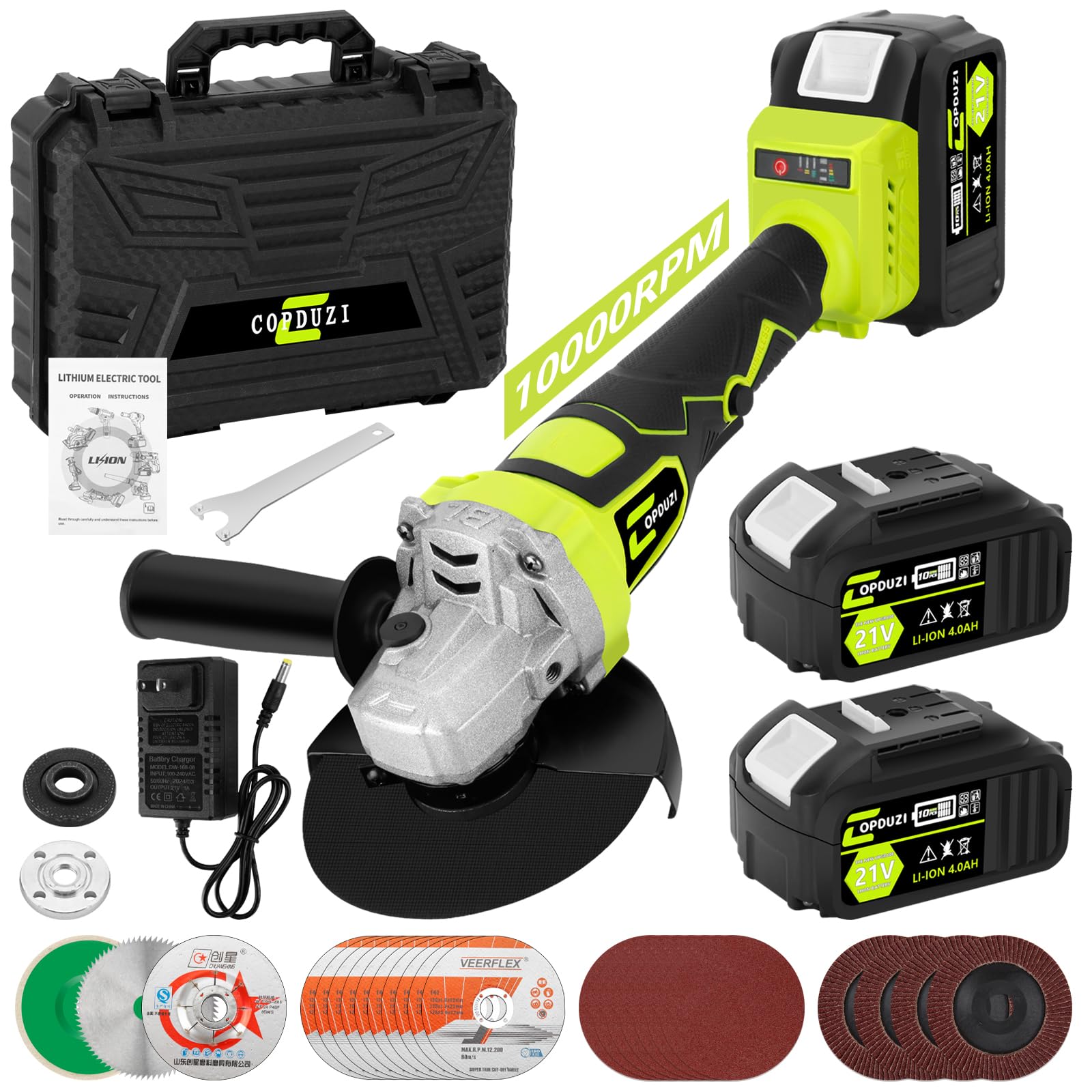 5" Cordless Angle Grinder,10000RPM Battery Powered Grinder,Metal ...