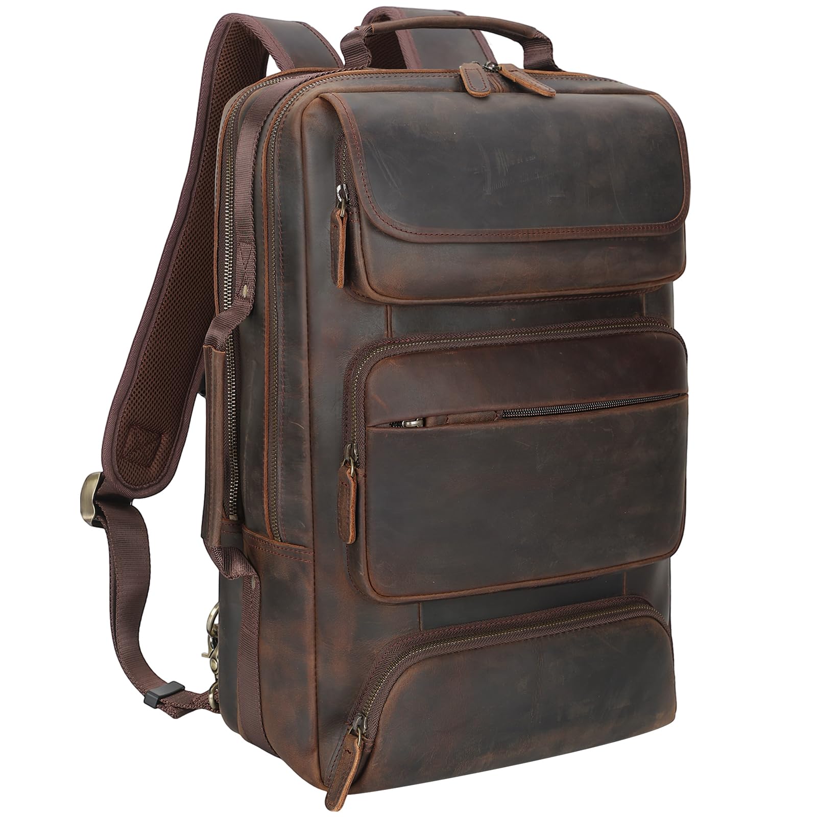 Amazon.com: TIDING Men's Full Grain Leather 16" Laptop Backpack ...