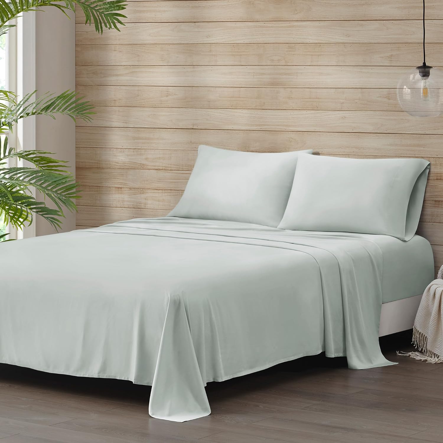 Amazon.com: Beautyrest Tencel Polyester Blend Sage Sheet Set BR20-3902 ...
