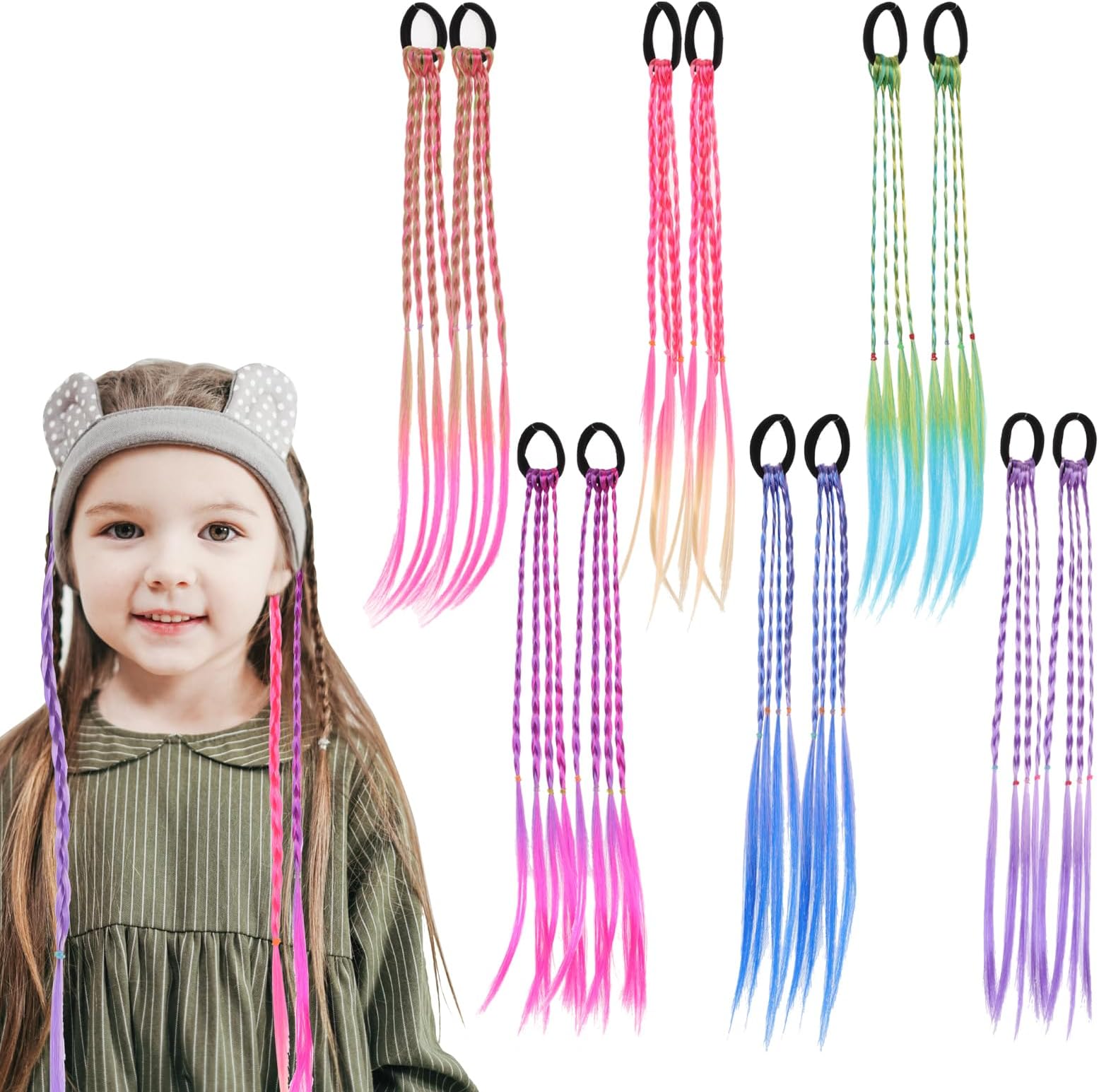 Amazon.com : Savgkoyt 12PCS Colored Hair Extensions for Kids, Braiding ...
