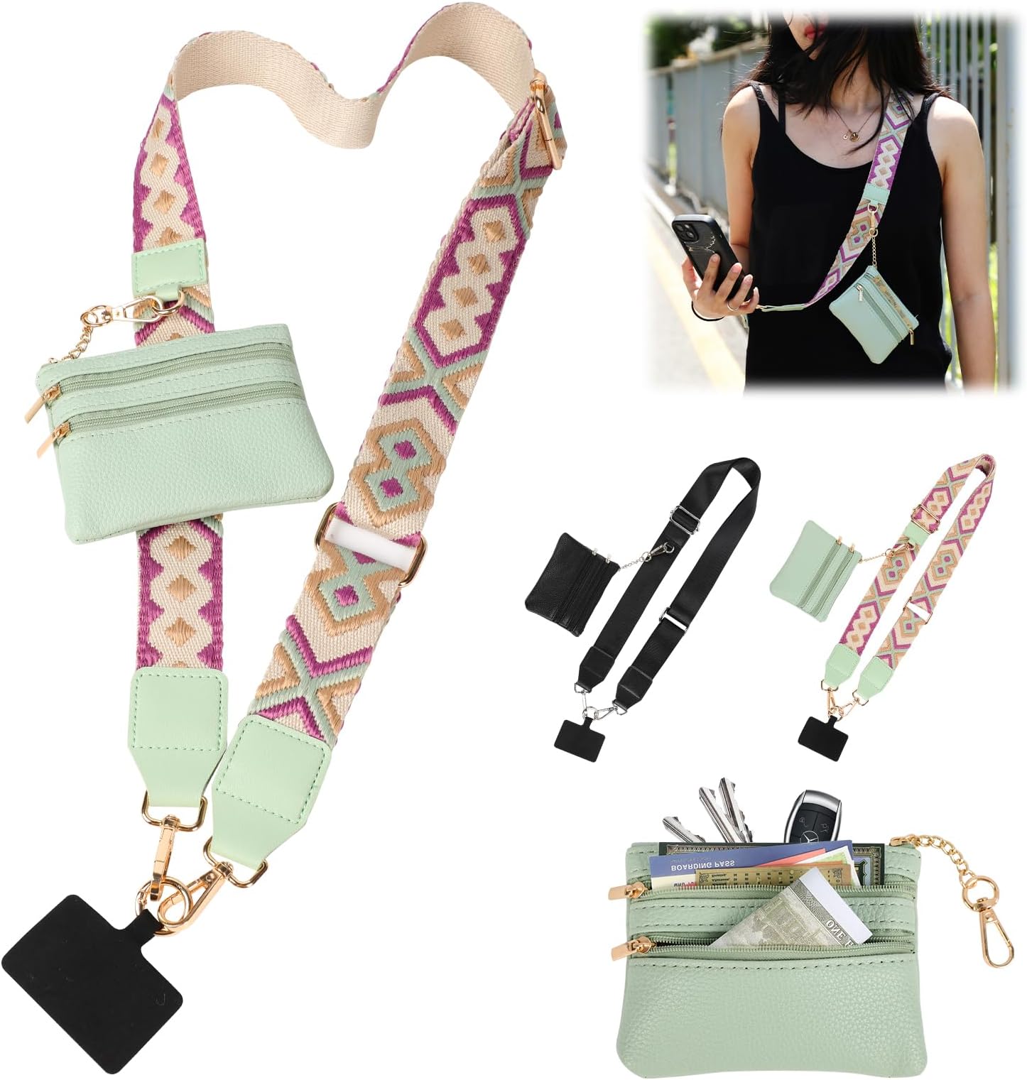 Amazon.com: Zrrmmd Crossbody Phone Strap, Phone Strap with Zippered ...