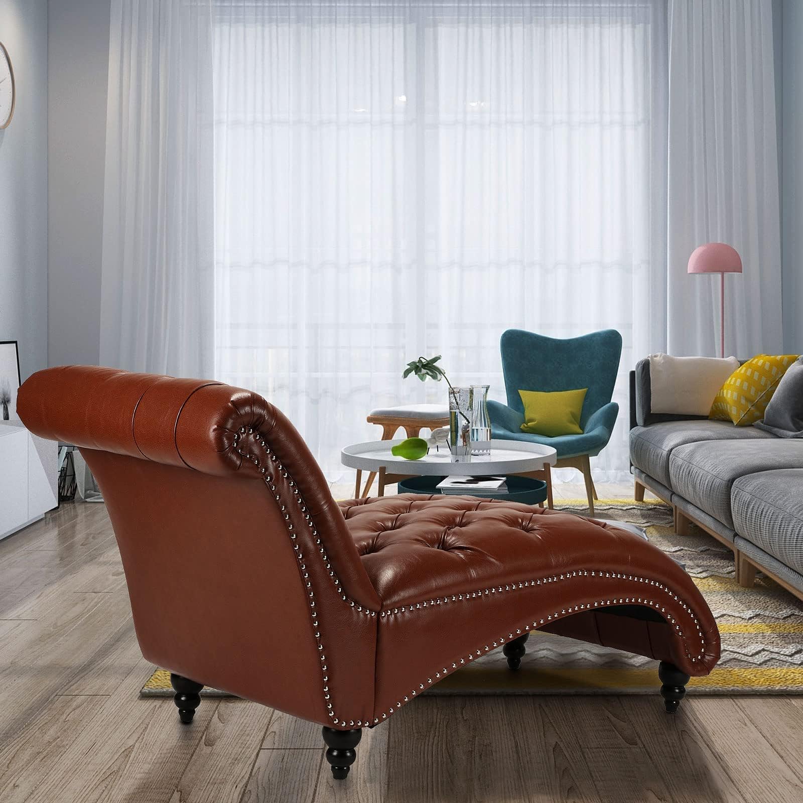 Amazon.com: Chaise Lounge Indoor, Lounge Chair for Bedroom, Leather ...