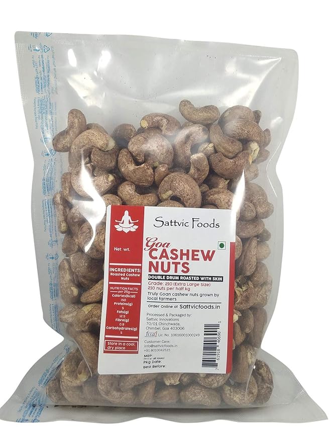 Sattvic Foods Truly Goan Cashewnuts W210 500 g (Double Drum Roasted ...