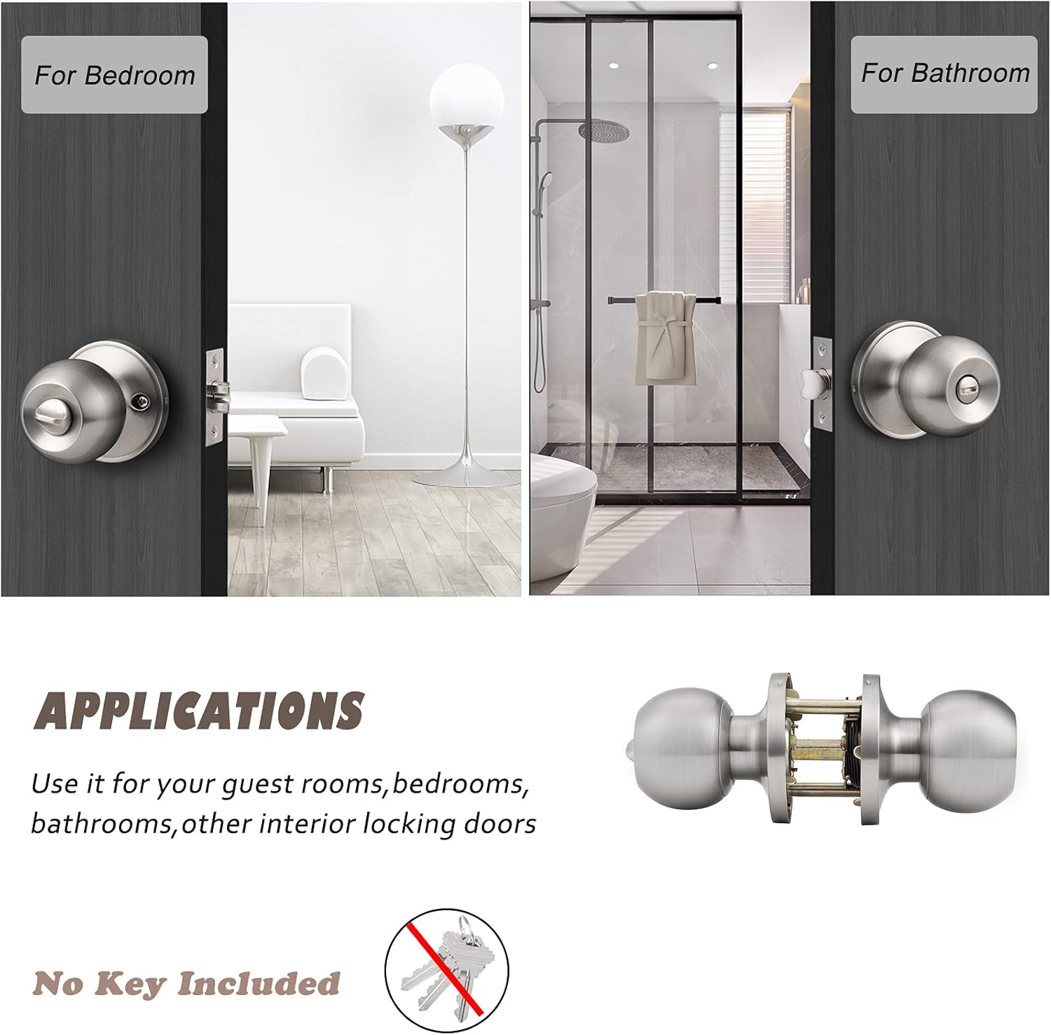 Buy Probrico 4 Pack Interior Privacy Door Knob for Bedroom Stainless ...