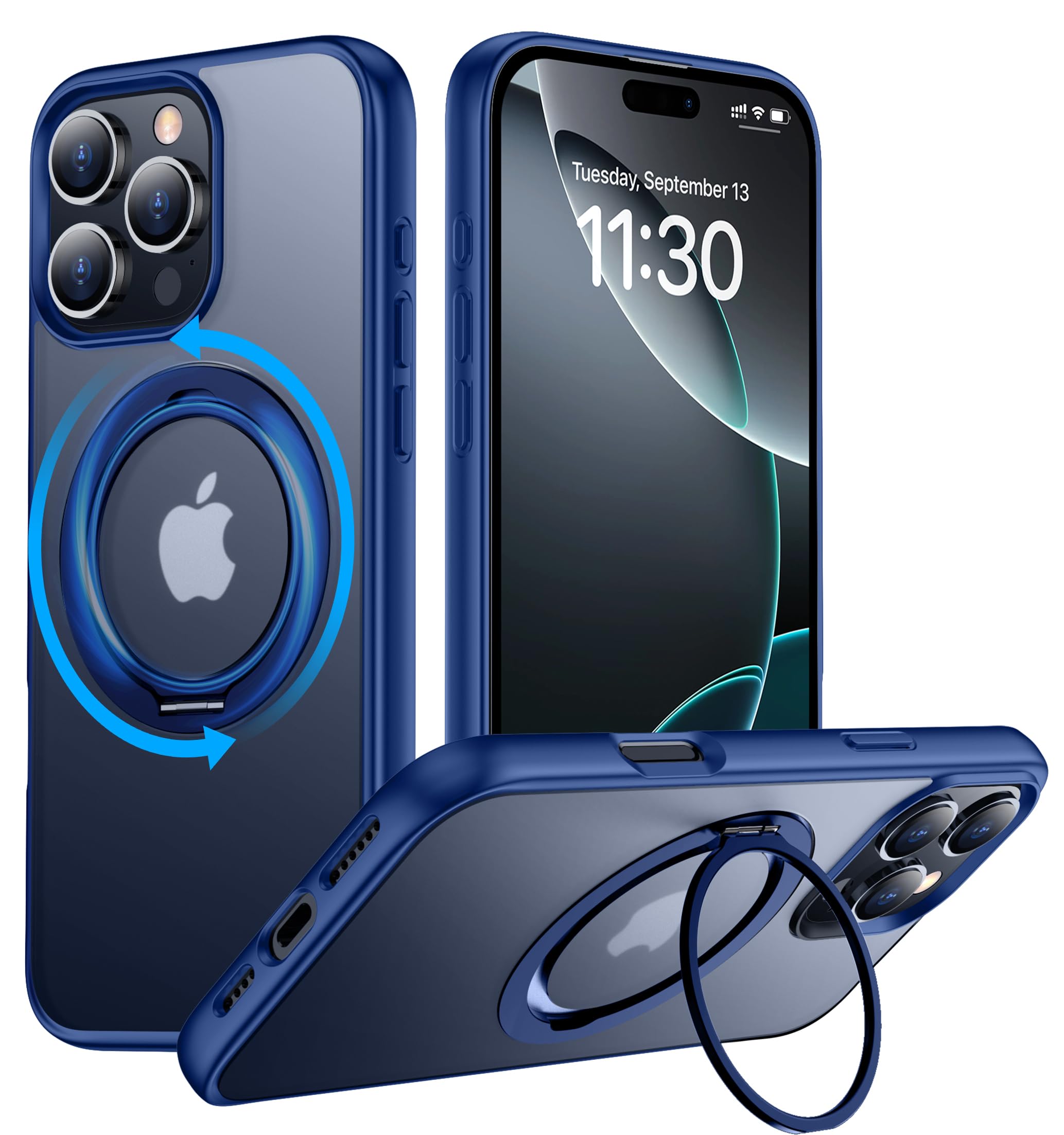 Amazon.com: Temdan Designed for iPhone 16 Pro Case, 360°Rotatable Ring Stand Case Matte Skin ...