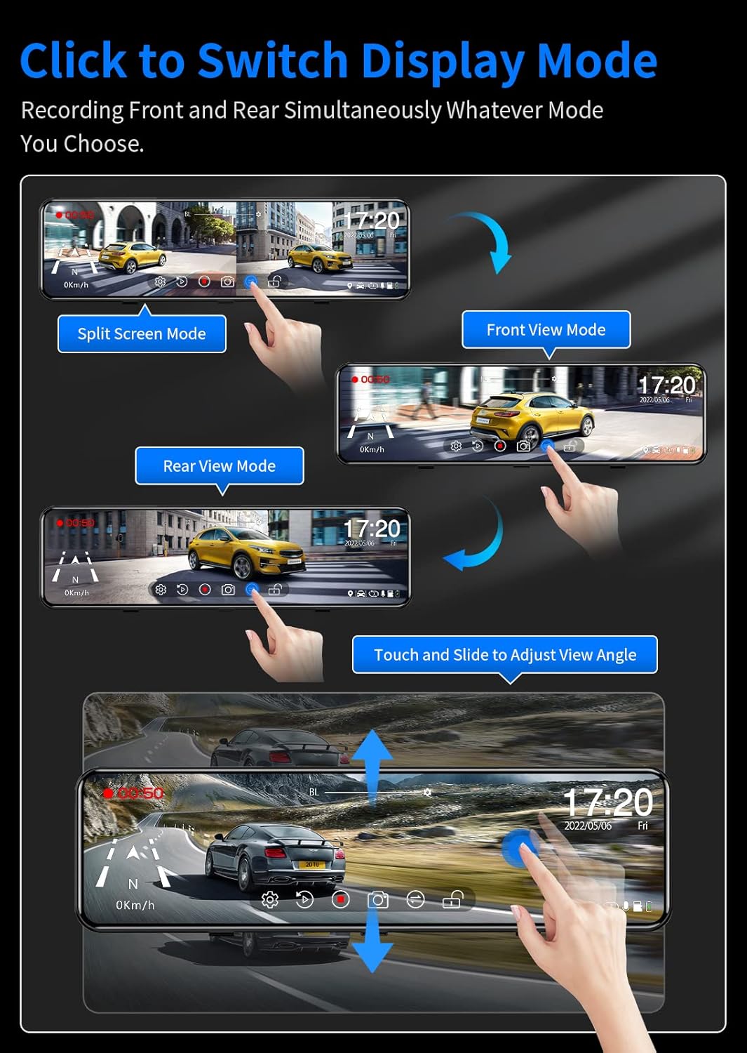 JOMISE 11″ Mirror Dash Cam with Detached Front Camera,Anti Glare Full ...