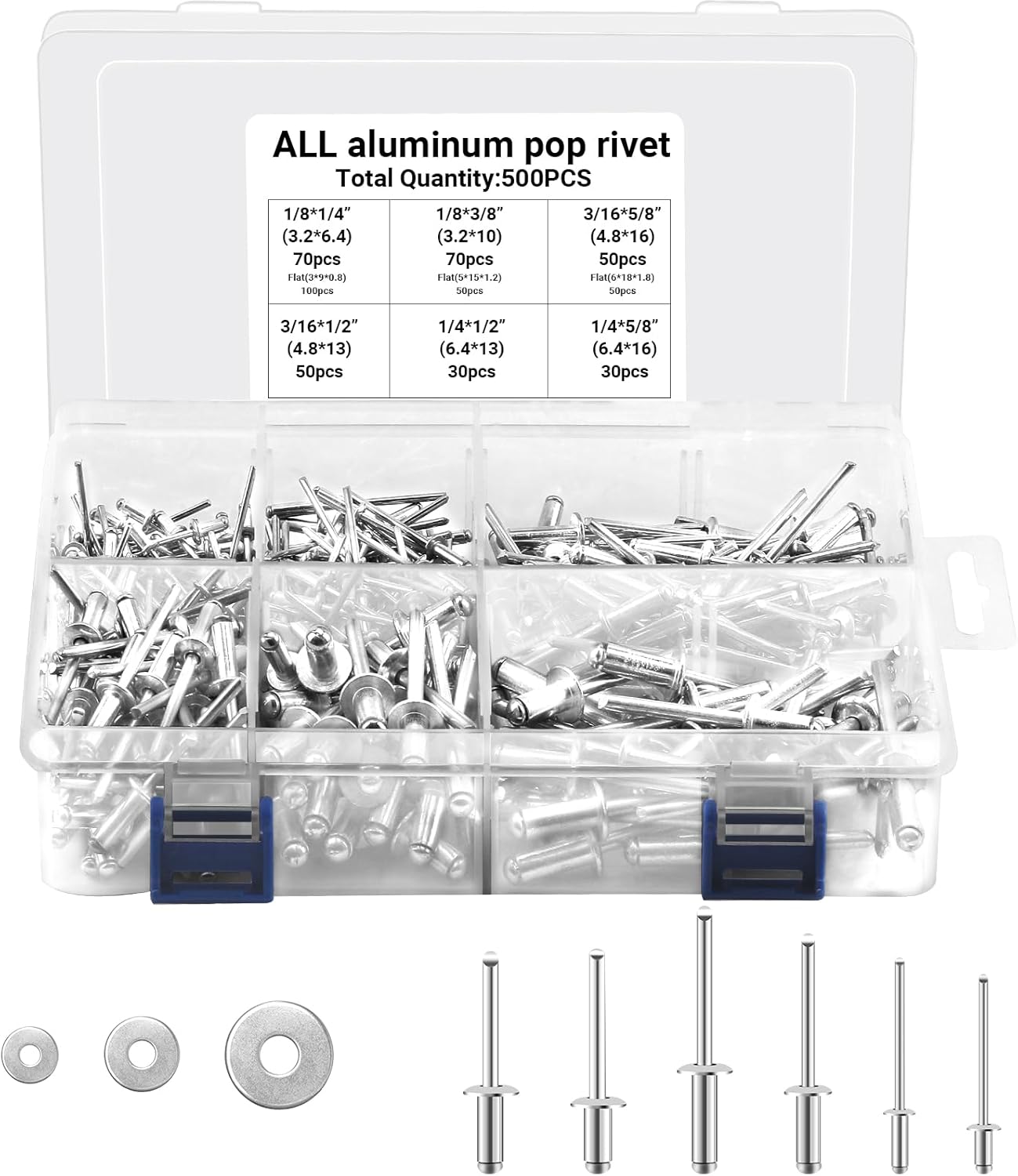 Amazon.com: NOVWANG 500 pcs Aluminum Pop Rivets with Backup Washers ...