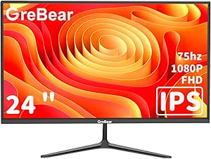 GreBear 24" FHD Monitor 1080p PC Monitor 75Hz Display with Speaker, 99% ...