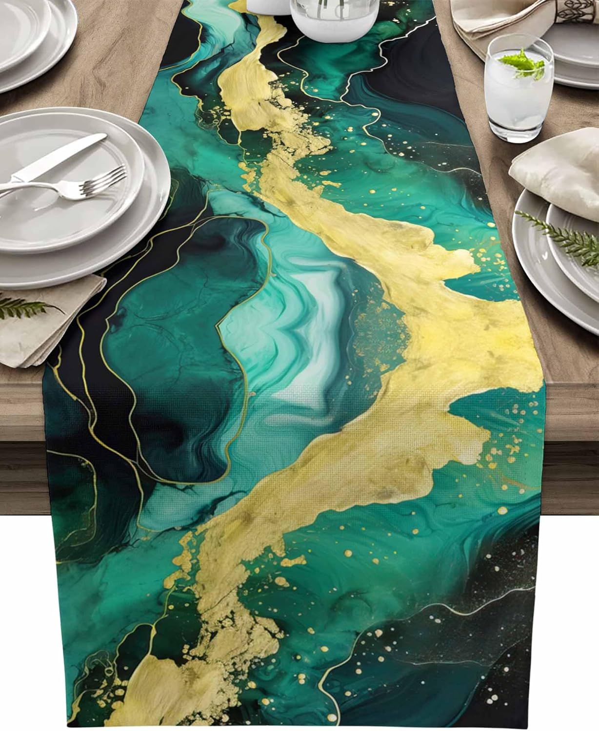 Amazon.com: Marble Fluid Texture Table Runner Kitchen Dining Room Table ...