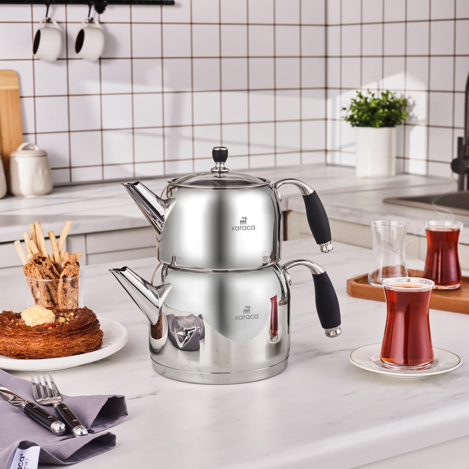 Snapklik.com : Karaca Stella Stainless Steel Turkish Teapot Set XL, 1L ...