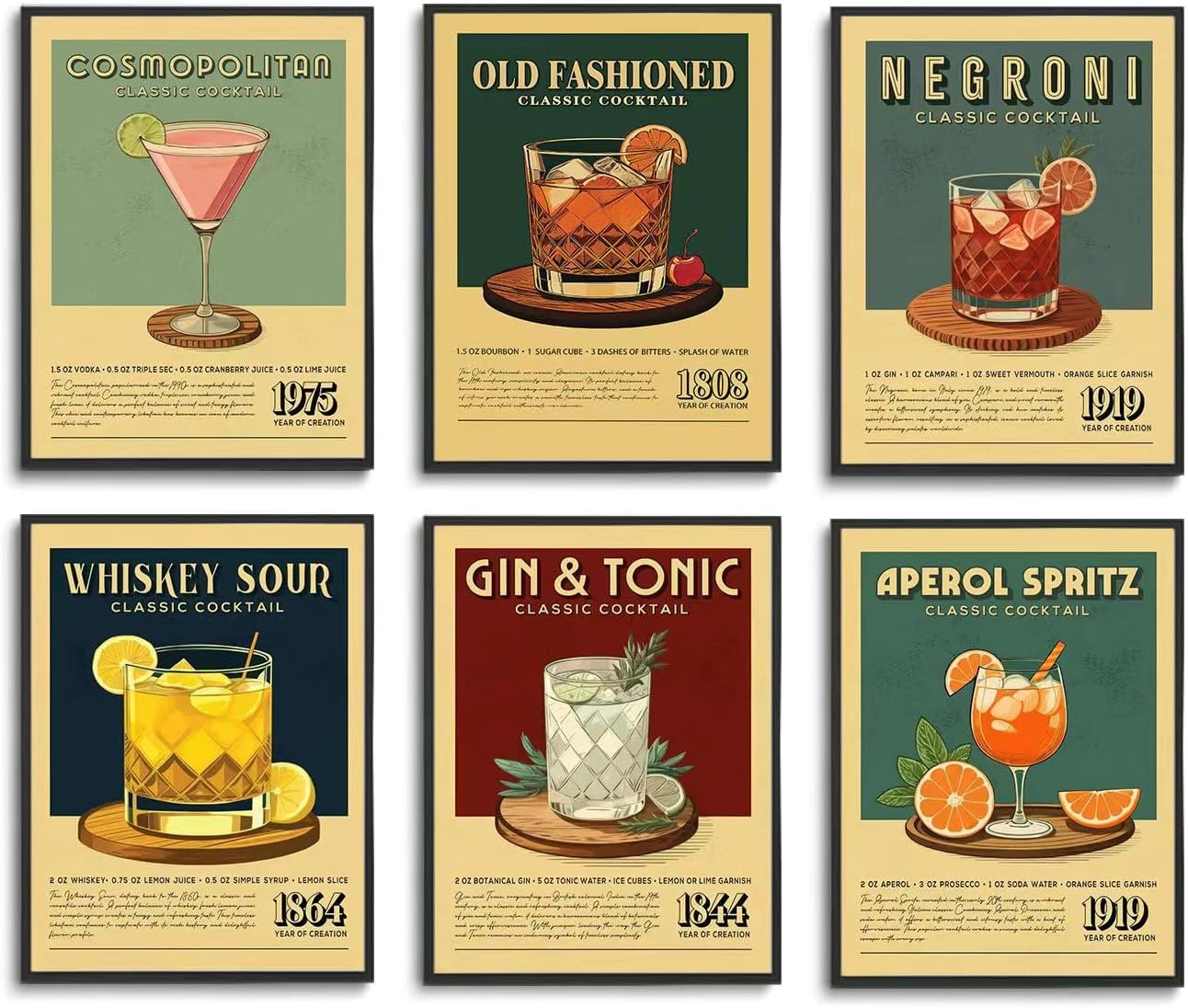 Amazon.com: Fetyiu Vintage Cocktail Poster - Bar Cart Accessories and ...