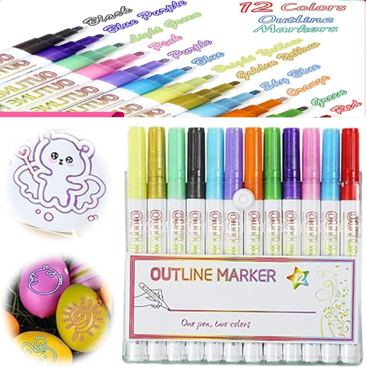Amazon.com : Outline Marker Set-12 Color Shimmer Markers, Glitter Gel ...