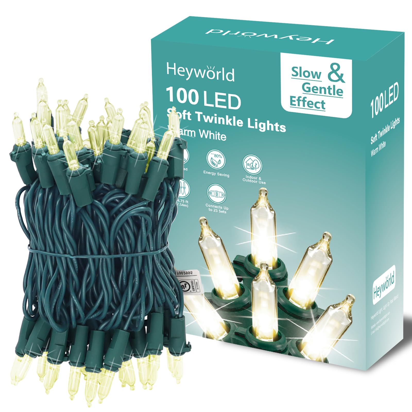 100 LED Slow Twinkle Lights, Soft Twinkling Christmas String Lights, UL ...