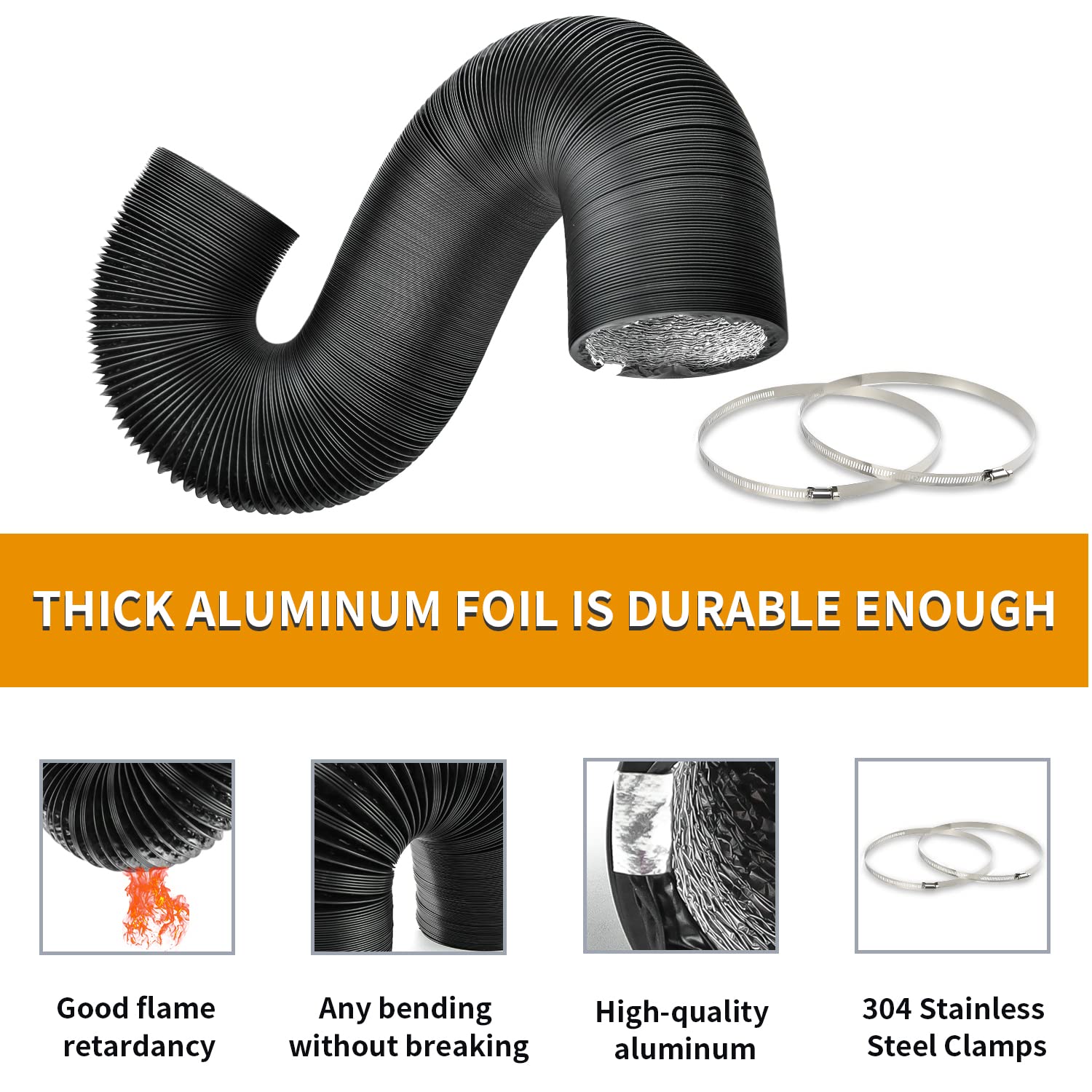 Snapklik.com : Cenipar 8 Inch 25 FT Flexible Duct Black Dryer Vent Hose ...