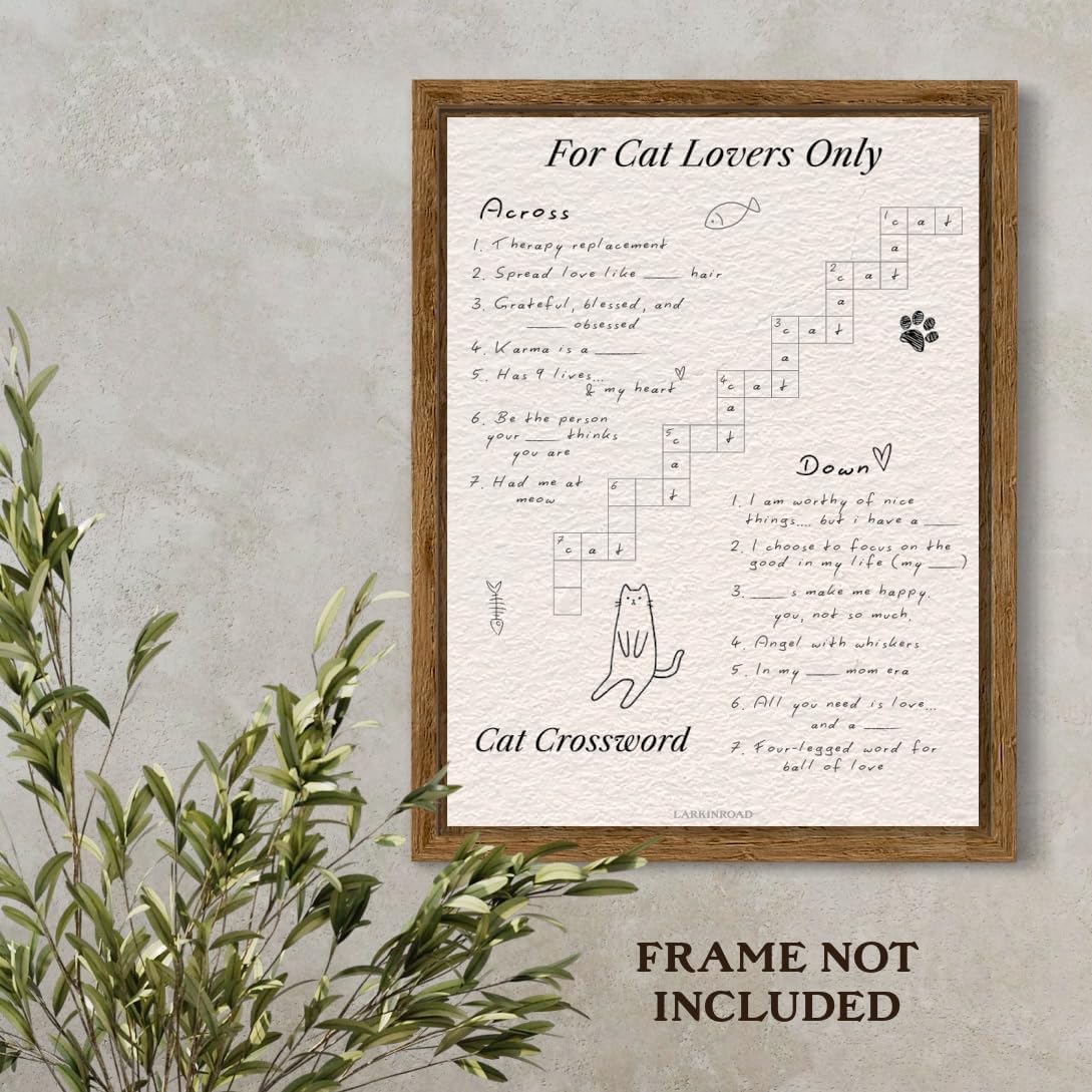 Amazon.com: LARKINROAD Vintage Cat Room Decor, Cat Crossword Art For ...